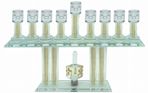 Chanukah Menorah Crystal with Dreidel - Hadarya